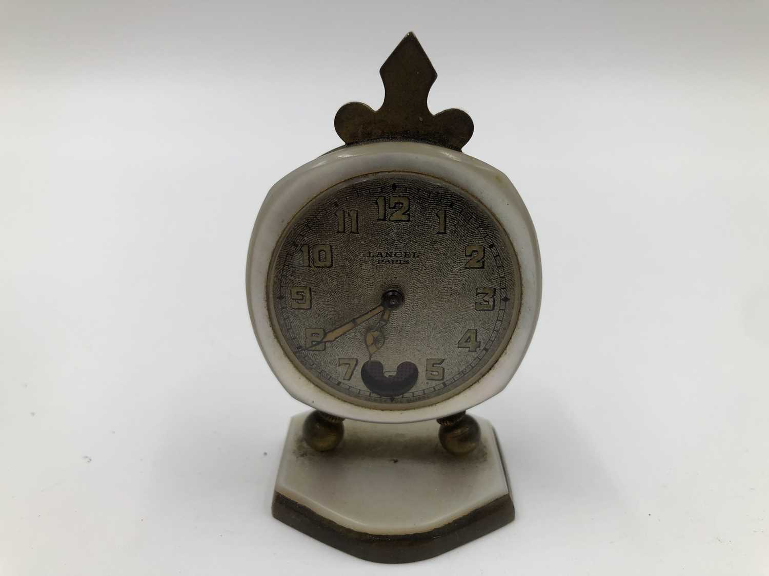 Lot 1100 - A miniature Lancel Paris desk clock, circa