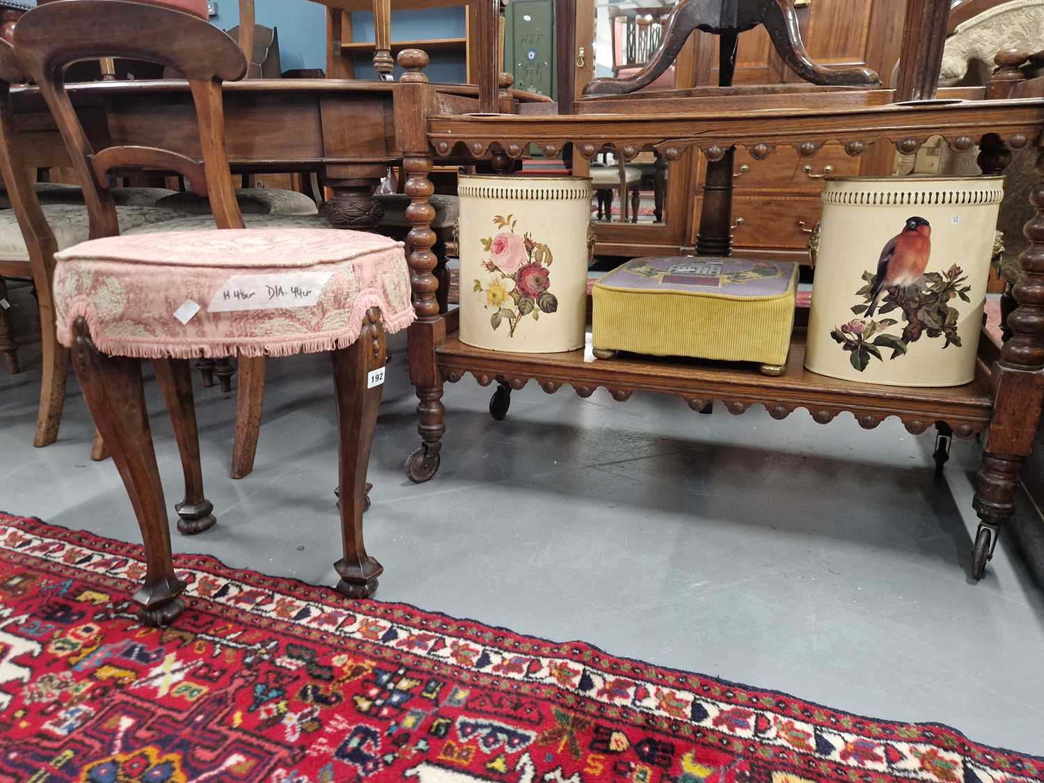 Lot 192 - A vintage dressing stool, two waste bins and